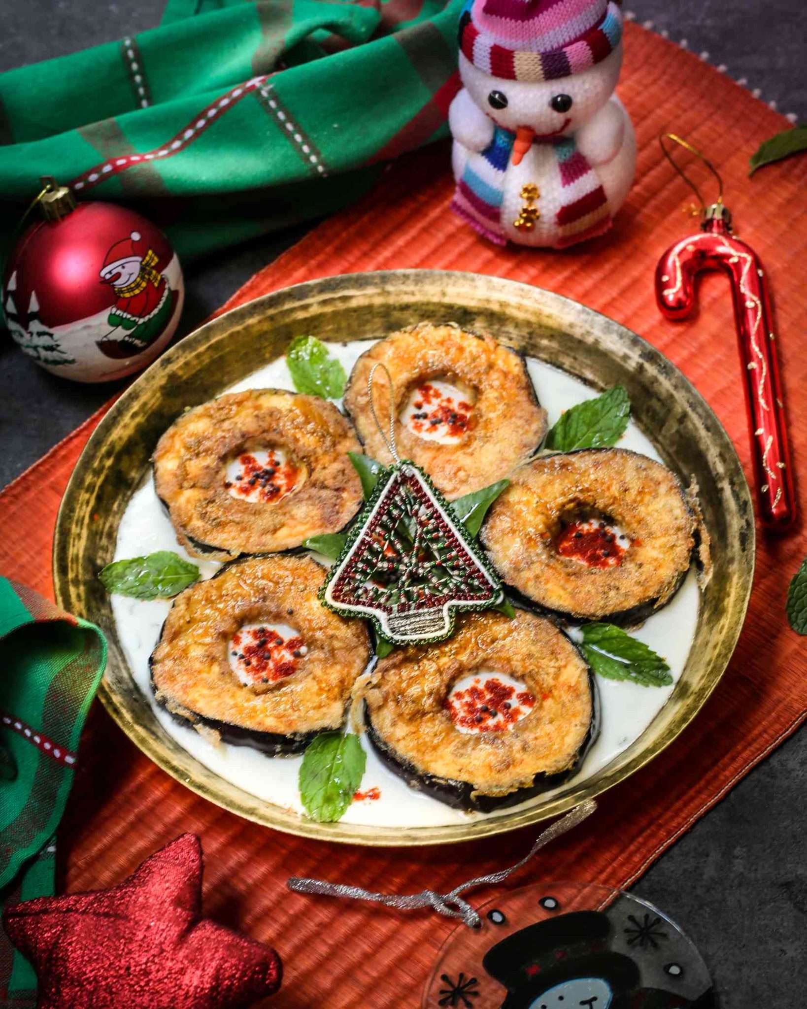 Eggplant Rings on Mint Yoghurt | ThePepperCook